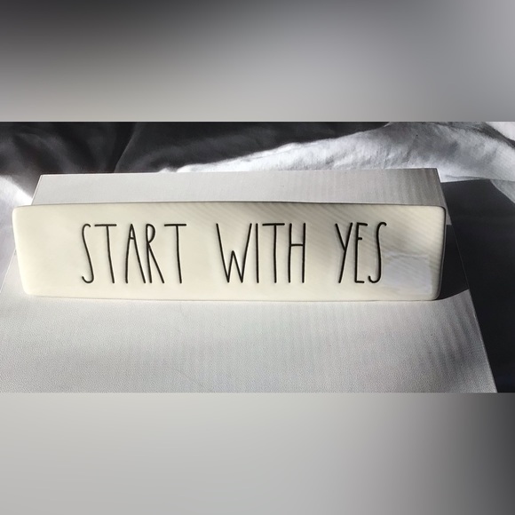 Rae Dunn | Other | Rae Dunn Start With Yes Triangular Ceramic Desk Sign ...